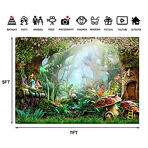 PASRLOLV 7x5ft Alice in Wonderland Backdrop, Fairy Tale Photo Backdrop, Forest Photography Background for Boy Girl Birthday Party Banner Newborn Baby Shower Decoration Photo Booth Prop, Vinyl