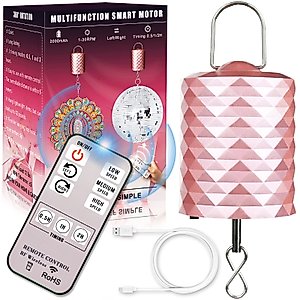 Disco Ball Motor, 2000mAh Battery Operated Rotating Wind Spinner Motor with Remote & Timing, USB Rechargeable Mini Rose Gold Spinning Baby Crib Mobile Motor for Hanging Ornament Wind Chime Mirror Ball