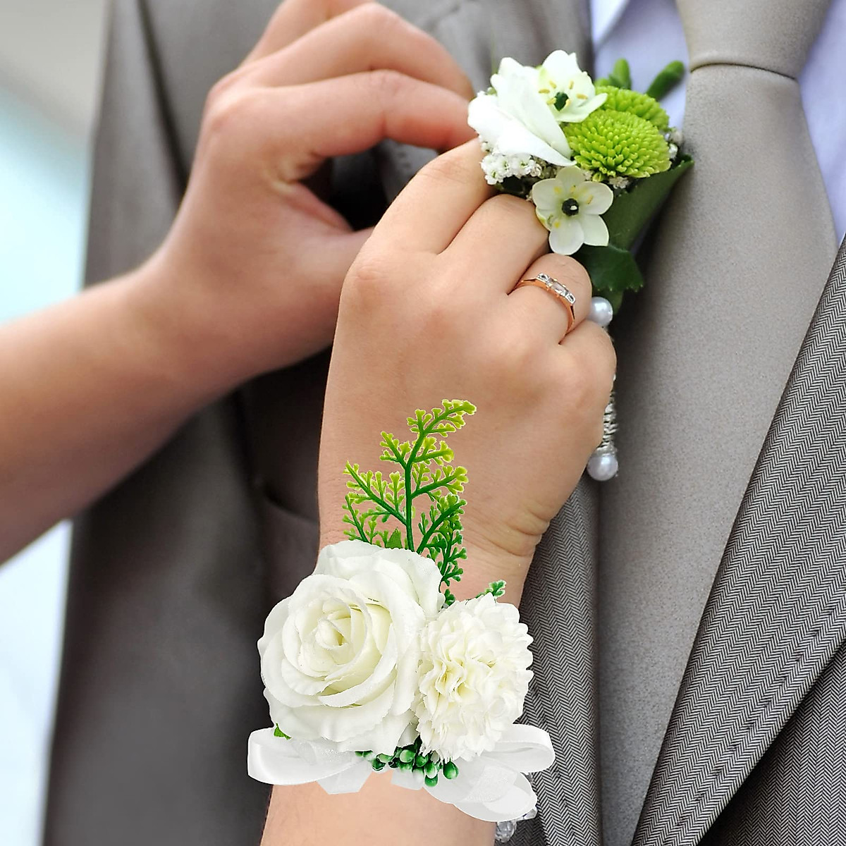 Zalaxt 6 pcs Artificial Flowers Bridesmaid Wrist Corsage Bracelet Set, Corsage Wristlet for Wedding Party Prom Decoration