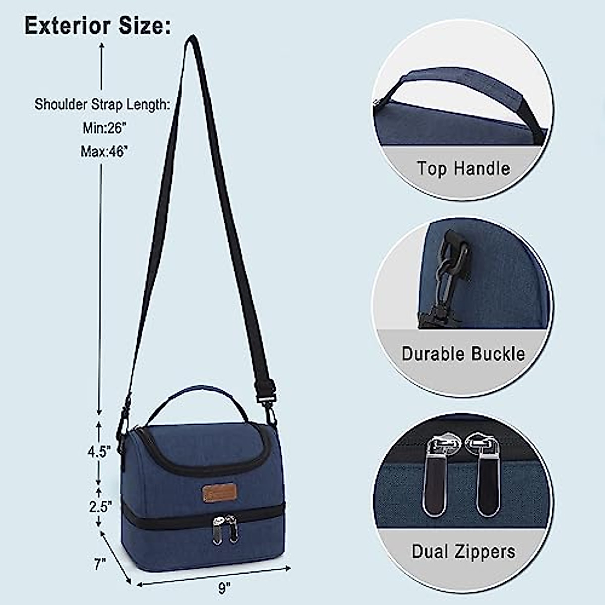 Femuar Kids Lunch Box Lunch Bag for Boys & Girls Insulated Lunchbox Children Dual Compartments Lunch Cooler Bag for School/Picnic/Gift, Blue