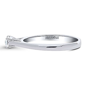 BERRICLE Sterling Silver Solitaire Wedding Engagement Rings 0.3 Carat Emerald Cut Cubic Zirconia CZ East-West Promise Ring for Women, Rhodium Plated Size 4