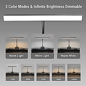 CELYST LED Desk Lamp Piano Light with Interchangeable Base and Clamp, Eye-Caring Table Lamp & Clip Lamp with 3 Color Modes & Stepless Dimming, Memory Function, Flexible Gooseneck for Reading, 10W