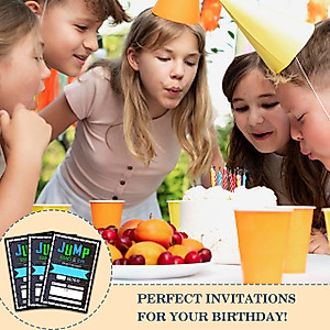 CLIRBE Trampoline Jump Birthday Party Invitations, Bounce House Birthday Invitations For Boys Girls, Kids Birthday Invites, Theme Birthday Party Decorations, 20 Invitations with 20 Envelopes - B02