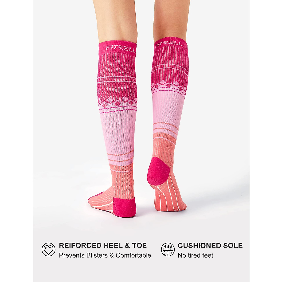 FITRELL 3 Pairs Compression Socks for Women and Men 15-20mmHg-Muscle Circulation Support Socks for Travel, Nurse, Knee High Socks, Pink+Purple+Blue L/XL