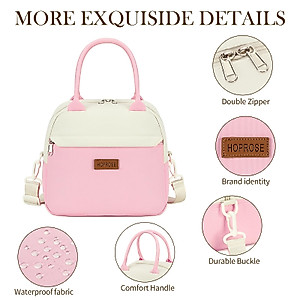 Generic HOPROSE Lunch Bags for Women Men Adults, Insulated Leakproof Lunch Box Large Capacity Lunch Tote Bag, Reusable Cooler Lunch Container for Work/Picnic/Camping (Pink with White), #1801