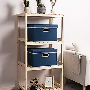 PRANDOM Foldable Storage Bin with Lid [5-Pack] Linen Fabric Decorative Storage Box Organizer Container Basket Cube with Handles Divider for Closet Office Living Room Royal Blue(14.9x9.8x9.8)