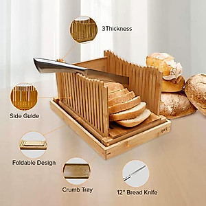 Flurff Bread Knife 14.5 inch & Bread Slicer for Homemade Bread, Bread Slicing Guide, Compact Bread Cutting Guide with Crumb Tray
