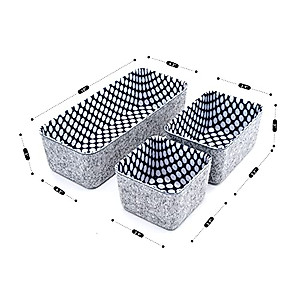 Welaxy Deep Desk Drawer Organizer Bins with Modern Pattern Home Office Storage Bin Sturdy Small Sharrow Cozy Cubby Organize Box Gifts idea 3-Piece (polka dot )