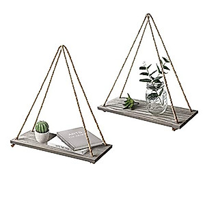 Emaison 17 x 5 inch Wall Hanging Floating Shelves, Distressed Wood Farmhouse Organizer, Rustic Home Décor for Living Room Bathroom Bedroom Kitchen Apartment, Set of 2, Gray Wash