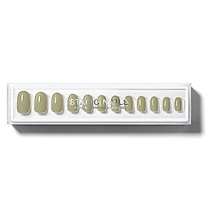 Static Nails Reusable Pop-On Manicure Set, Non-Damaging Glue-On Nails (Olive Round) - False Nails with Static Nail Glue, Nail Set, Fake Acrylic Press On Nails