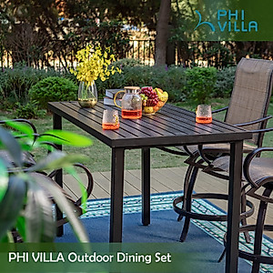 PHI VILLA 5 PCS Outdoor Bar Set, Counter Height Swivel Chair with Rectangle Metal Table, Textilene Fabric and Quick-Drying Waterproof,High Patio Set for Garden, Yard, Poolside