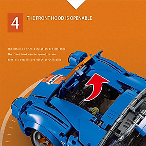 Audio Technics Sports Car for Lego Ford Mustang Shelby Cobra 427, 1/10 Technics Racing Car Building Bricks, Compatible with Lego Technic, 1816 Pcs