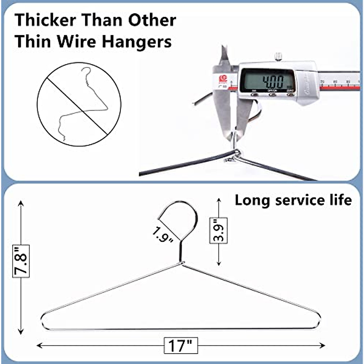 Amber Home Heavy Duty Metal Shirt Coat Hangers 20 Pack, Stainless Steel Clothes Hanger with Polished Chrome, 17 Inch Silver Metal Wire Hanger