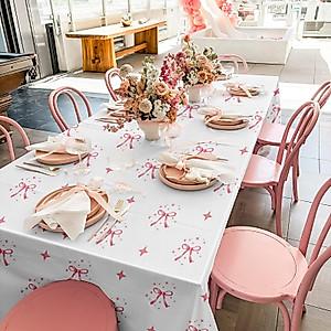 YTHETM 2 Pcs Coquette Birthday Party Decorations Pink Bow Table Cloth Decor Disposable Waterproof Plastic Table Cover Party Supplies for Baby Shower Bridal Bachelorette Party Favor (54 x 108 Inches)