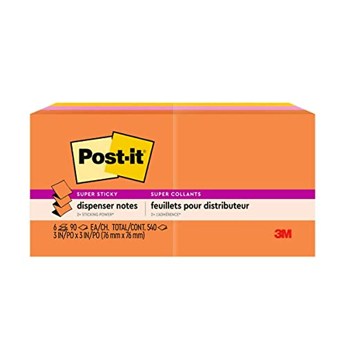 Post-it Super Sticky Pop-upNotes, 3x3 in, 6 Pads, 2x the Sticking Power, Energy Boost Collection, Bright Colors (Orange, Pink, Blue, Green),Recyclable (R330-6SSUC)