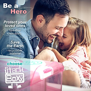 Stack Boxx Stackable Organizer and Storage Container (White) +Free Case | Be Clutter-Free, Be Happy! 5 Layers w/Handle -Perfect Solution for Kids Toys, Art Crafts, Jewelry, School & Office Supplies