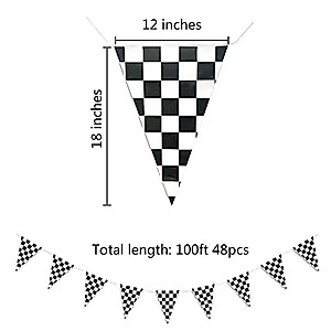 Piokio 100ft Black and White Checkered Flag Banner Racing Birthday Decorations, for Nascar Race Party Supplies