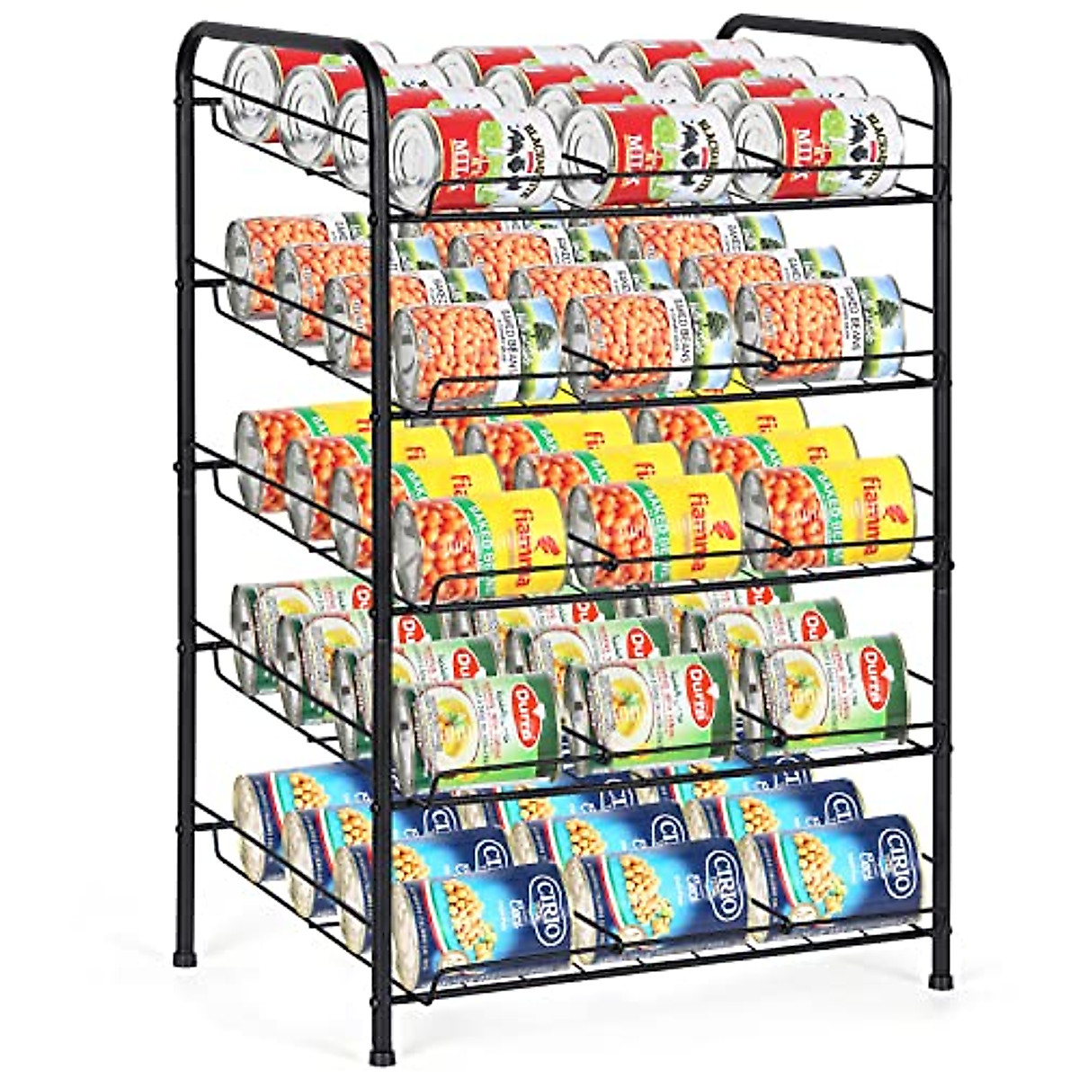 Fogein Can Organizer for Pantry, 5 Tier Can Rack Organizer Holds up to 60 Cans, Can Storage Dispenser Rack for food Storage, Kitchen Cabinet and Pantry, Black