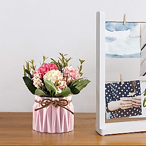 Sunm Boutique Artificial Hydrangea Bouquet with Small Ceramic Vase, Artificial Hydrangea Flower Potted Fake Variety Silk Flower Bonsai for Table Party Office Wedding Home Decor, Pink