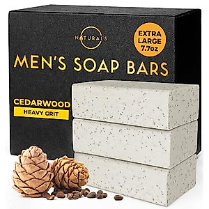 O Naturals 7.76 oz (3PC) Exfoliating Soap Bar Cedarwood - Heavy Grit Mens Soap - All Natural Exfoliation Bar Soap for Men - Apricot Kernels Bar Soap - Face Soap Bar - Moisturizing Mens Face Bar Soap