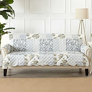 Patchwork Scalloped Printed Furniture Protector Stain Resistant Sofa Cover (Sofa, Grey)
