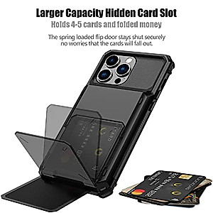 Nvollnoe for iPhone 14 Pro Max Case with Card Holder[Store 5 Cards]Dual Layer Heavy Duty Shockproof iPhone 14 Pro Max Wallet Case with Hidden Card Slot Large Storage Case for iPhone 14 Pro Max(Black)