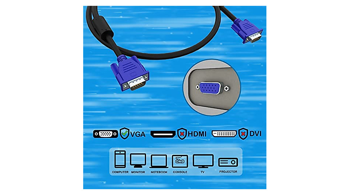 Kyper 6ft VGA Cable for Full HD 1080P Displays