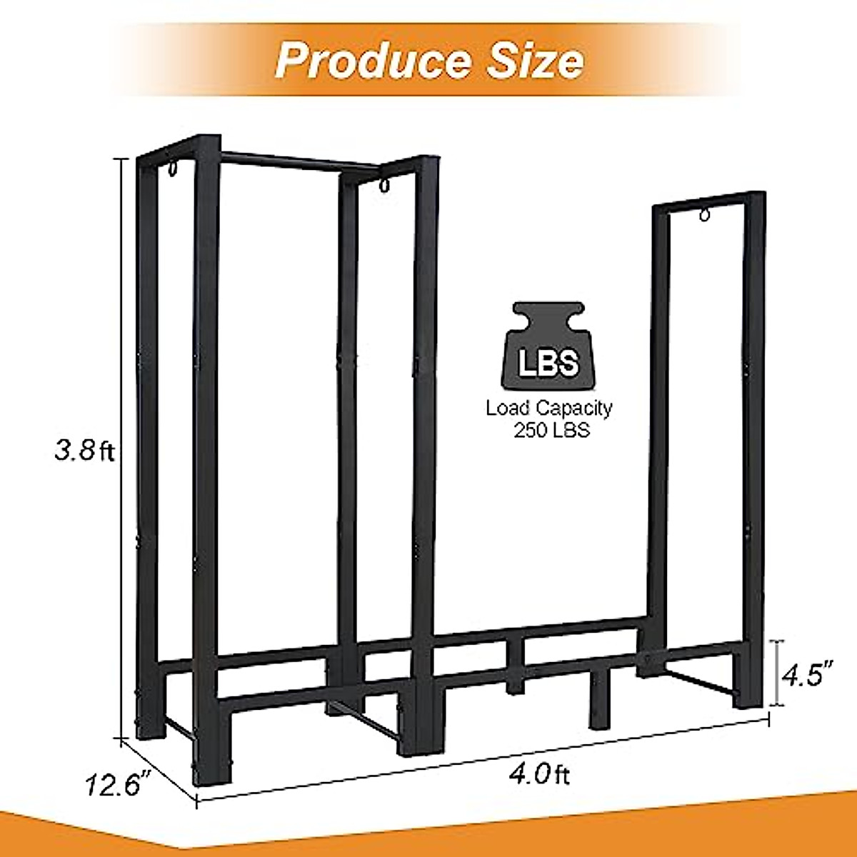Shomextol 4ft Outdoor Indoor Firewood Rack Holder for Fireplace Wood, Heavy Duty Fireplace Log Holder, Fireplace Fire Pits Wood Pile Storage Holder Lumber Rack, Black