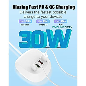 USB C Charger Station,4-Port (1*USB C 30W & 1*QC3.0 & 2*USB-A) USB Charging Station for iPhone 14 Series/13/13 Mini/13pro Max/12/12 Mini/12Pro/12 Pro Max/11/iPad/AirPod,Smart Phone,Multi Devices