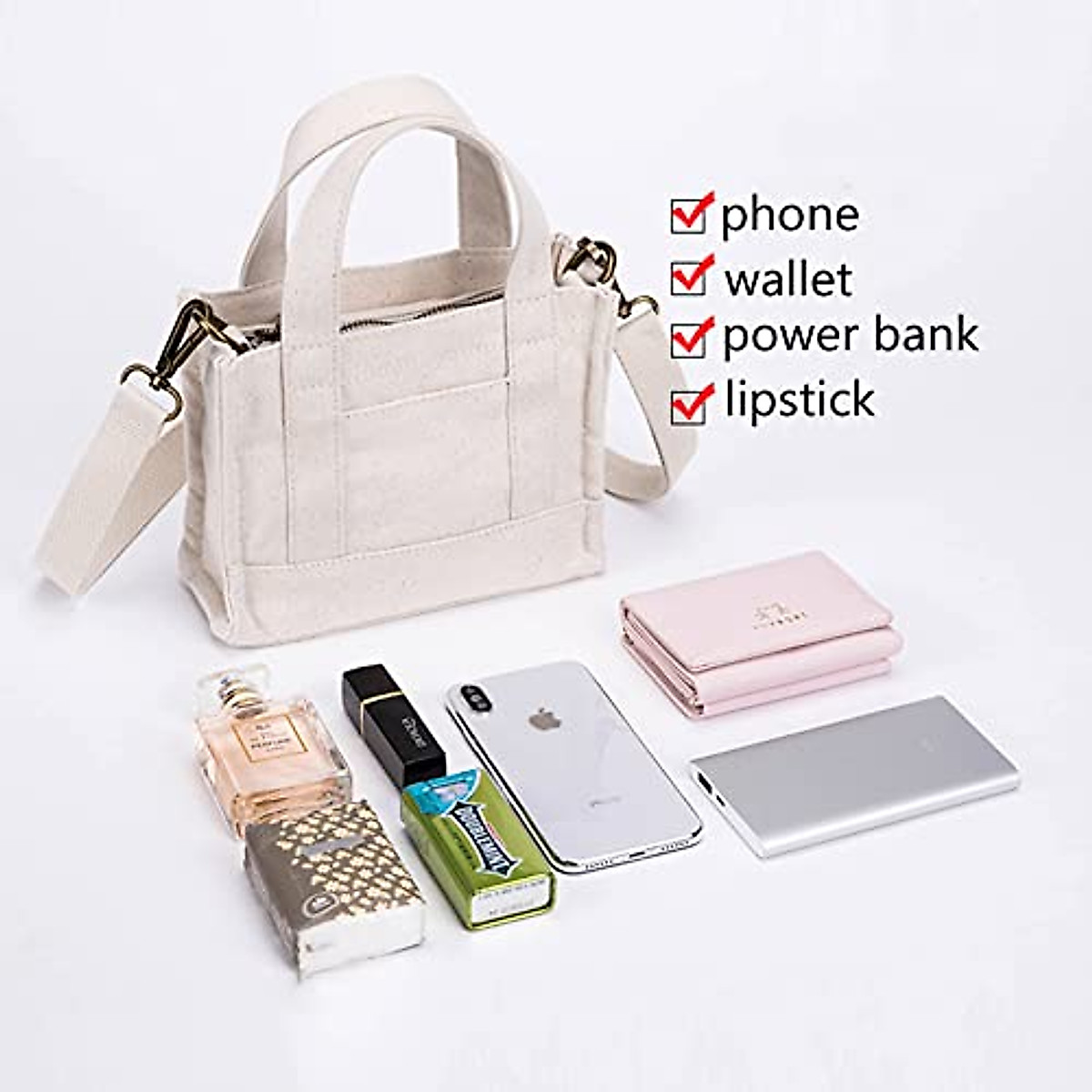 MINKARS Mini Tote Bag for Women Canvas Crossbody Purse, Beige 9”