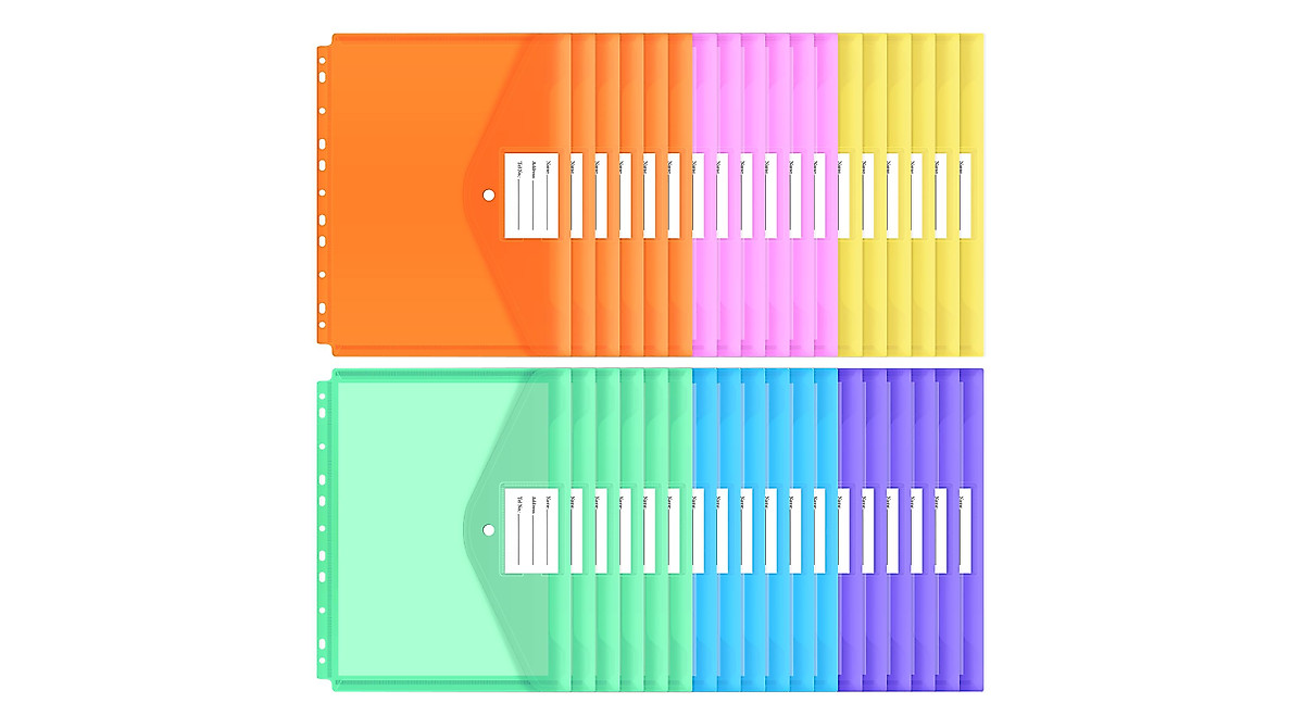 EOOUT 30-Pack Binder Pockets for 3-Ring Binders - Waterproof & Large ...