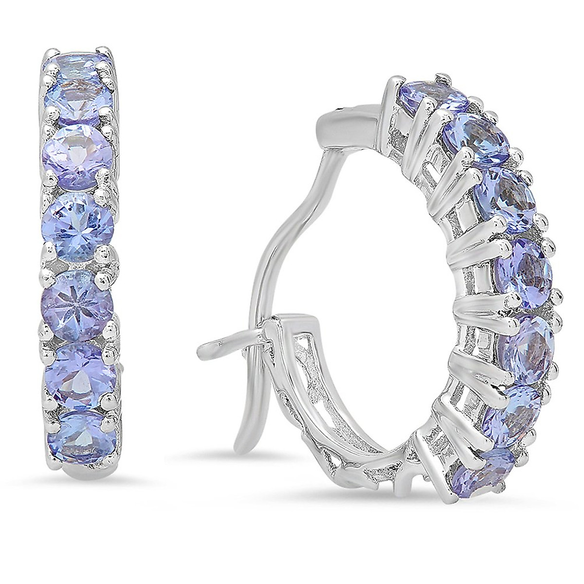 Dazzlingrock Collection 0.85 Carat (ctw) Round Cut Tanzanite Ladies Huggies Hoop Earrings, Sterling Silver
