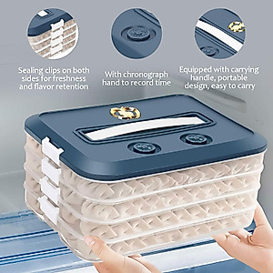 Qivine Dumpling Storage Box,4 Layer Dumpling Keeper Food Storage Containers with Lid for Fridge Stackable Cookie Container Airtight Cookie Storage Carrier with Time Recoder