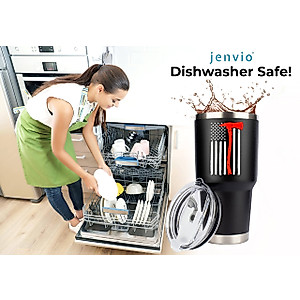 JENVIO Firefighter Gifts for Men | Stainless Steel Travel Tumbler/Mug with Two Lids and Gift Box | Thin Red Line Flag Design for Fireman Gift | Christmas Department | First Responder