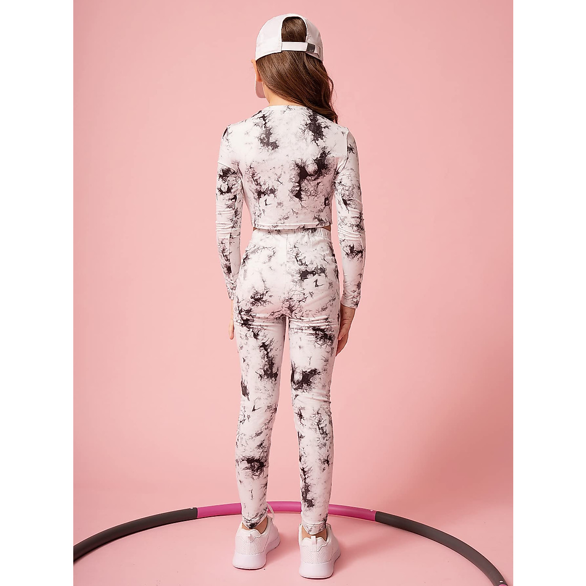 SOLY HUX Girl's 2 Piece Outfits Tie Dye Long Sleeve Tee Top and Leggings Set Black White 11-12Y