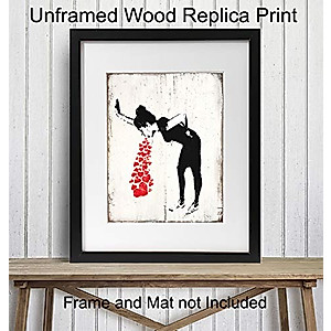Banksy Wall Art - Love Sick Graffiti Art - Sign Plaque Photo Print - Funny Gift for Urban Street Art Mural Fans - Cool Unique Original Room or Home Decor, Wall Decoration Poster - 8x10 Unframed