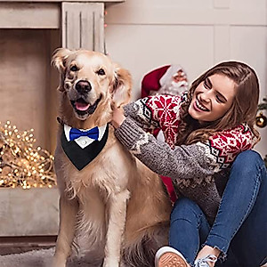 URROMA 1 Pack Blue Bow Formal Dog Tuxedo Bandana, Adjustable Blue Dog Wedding Collar Pet Costume Neckerchief for Small Dogs and Cats, L