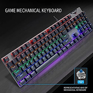 Qksky 104 Key USB Wired RGB Backlight Mechanical Gaming Keyboard Scientific Key Layout Green Axis Anti-Ghosting Keyboard 104 Key Gaming Keyboard