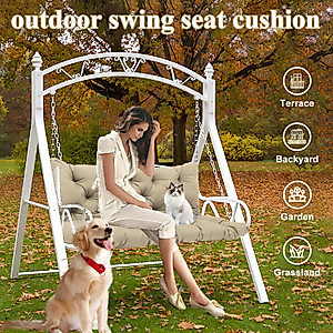 Swing Cushions 3 Seater Replacement Porch Swing Cushions Outdoor 60 inch Waterproof Bench Cushions Thicken 5" Khaki Cushions for Outdoor Swing With Ties Patio Swing Cushions for Outdoor Furniture
