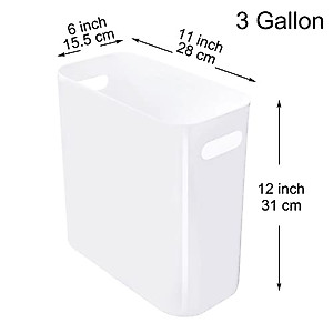 Youngever 2 Pack 3 Gallon Slim Trash Can, Plastic Garbage Container Bin, Trash Bin with Handles for Home Office, Living Room, Study Room, Kitchen, Bathroom (White)