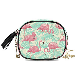 ALAZA PU Leather Small Crossbody Bag Purse Wallet Pink Flamingo Tropical Palm Leaf Cell Phone Bags with Adjustable Chain Strap & Multi Pocket