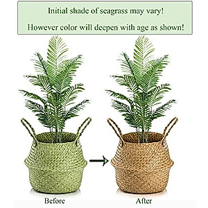 Yesland 2 Pack Woven Seagrass Plant Basket with Handles, Ideal Wicker Baskets Storage Plant Pot Basket for Laundry, Picnic, Plant Pot Cover, Beach Bag and Grocery Basket (L)