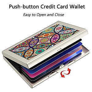 howfateam Credit Card Holder，Slim Card Holder Wallet，RFID protective Metal Card Holders, Credit Cards Card Organizer for Women Men,Round Mandala