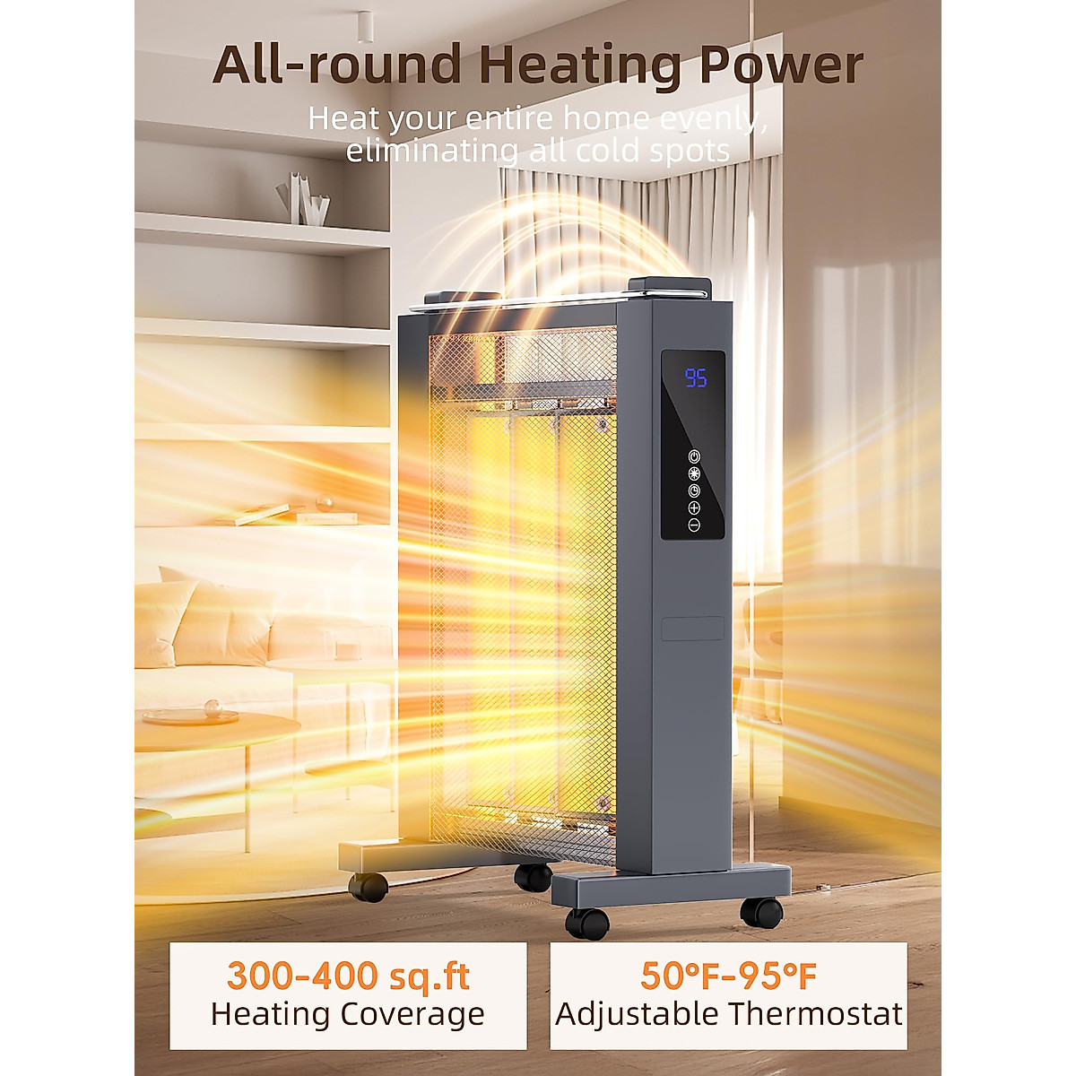 Uthfy Convection Space Heaters for Indoor Use, 1500W Quiet Mica Panel Heater for Large Room, Whole Room Electric Heater with Thermostat, ECO, Remote, Wheel, 12H Timer, Tip-Over & Overheat Protection