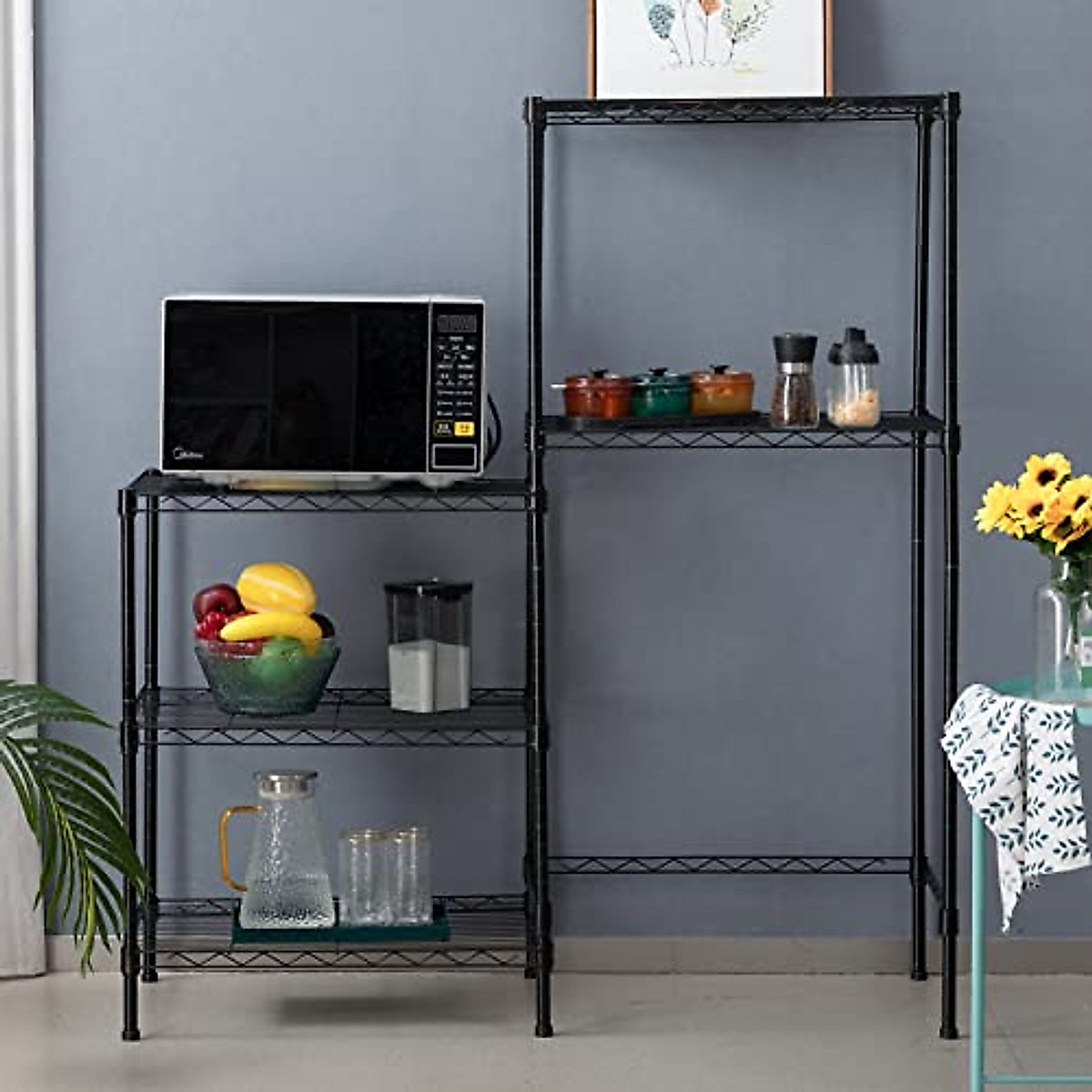 MATICO 3-in-1 Wire Storage Rack for Refrigerator or Washing Machine, 5 Tier Metal Functional Storage Shelf Organizer Holder Tower Shelving Rack for Home, Black