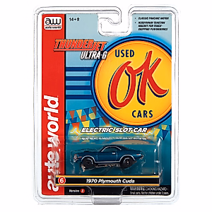 Auto World Thunderjet OK Used Cars 1970 Plymouth Cuda (Teal) HO Scale Slot Car