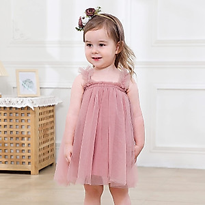 Century Star Baby Girl Dresses First Birthday Outfit Girl 1st Birthday Girl Outfit Baptism Toddler Flower Dress Half Birthday Outfit Easter Tulle Tutu Infant Gifts 12-18 Months A Dusty Rose