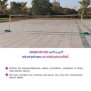 DOURR Badminton Net, Outdoor Indoor Sports Classic Badminton Replacement Net with Steel Cable Ropes for Backyard Beach Garden Schoolyard (20 FT x 2.5 FT)
