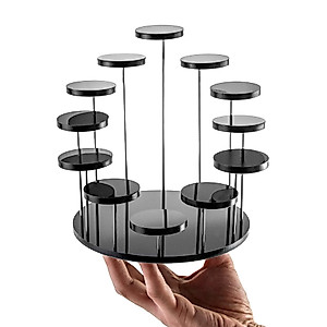 QWORK Round Acrylic Products Display Riser Stands, 12 Tier Jewelry Display Stands for Rings Earrings,Mini Figurines, Black