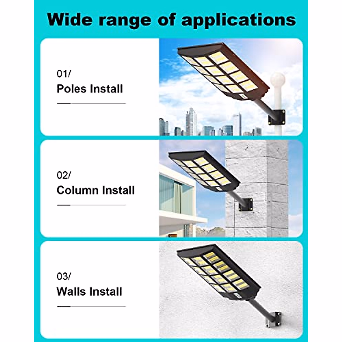 Opkiddle 2 Pack 1200W Solar Powered Street Lights Outdoor Waterproof, 120000 Lumens High Brightness Dusk to Dawn LED Lamp, with Pole, Remote Control, for Yard, Garden, Patio, Stadium, Piazza